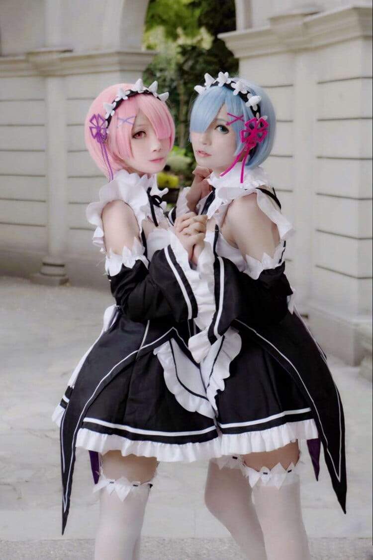 Kawaii Ram Rem Cosplay Costume Cute Sisters Maid Servant Dress Re:zero ...