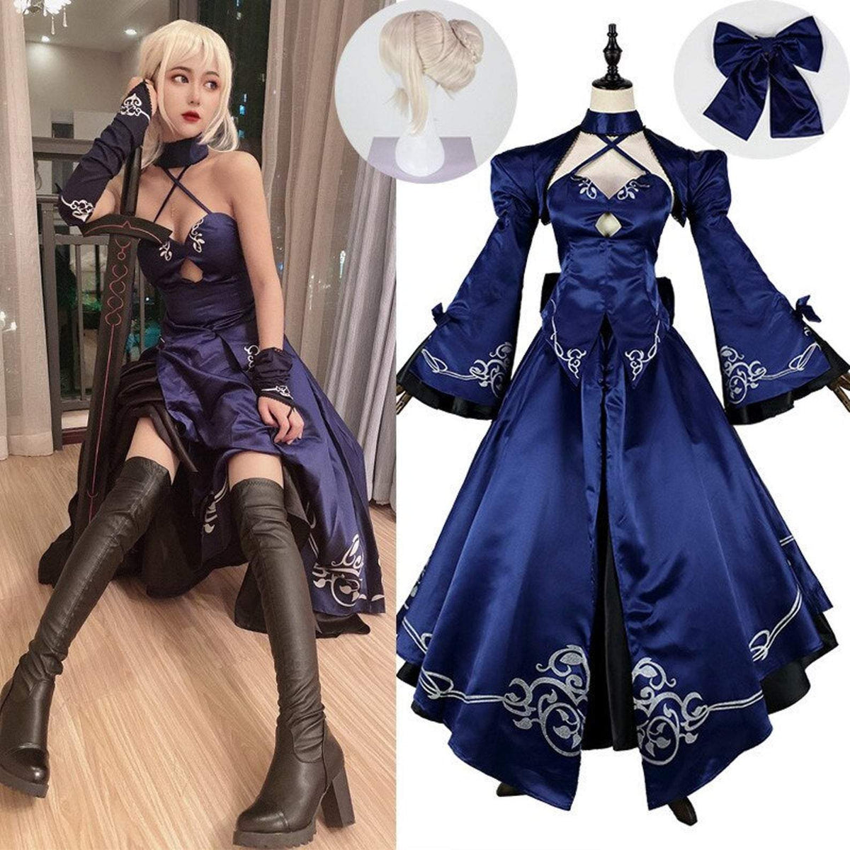 Black Saber Cosplay Costume Fate Stay Night Anime FGO Bride Gothic Lol ...